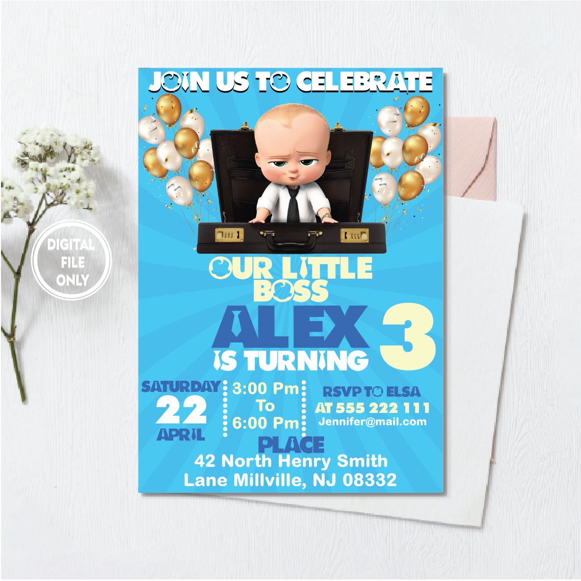 Personalized File Editable Baby Boss Boy Birthday Invitation | Inspire ...