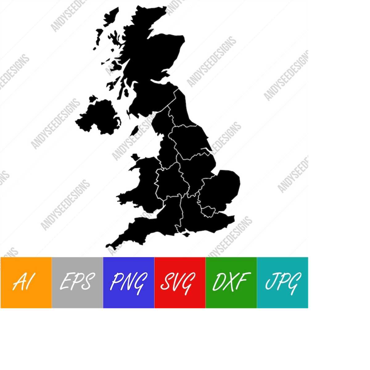 United Kingdom UK Regions Map Vector Digital Download SVG, A | Inspire ...