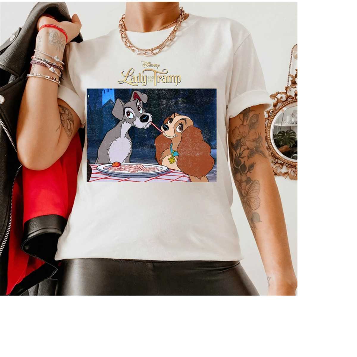 Disney Lady And The Tramp Iconic Scene Logo T-Shirt, Disney | Inspire ...