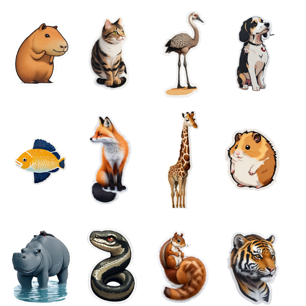 Cute animal Characters Stickers Bundle, Sticker PNG Bundle, | Inspire ...