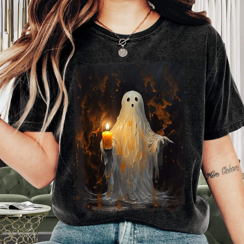 Halloween Shirt, Cute Ghost Holding Candle Shirt, Funny Hall | Inspire ...