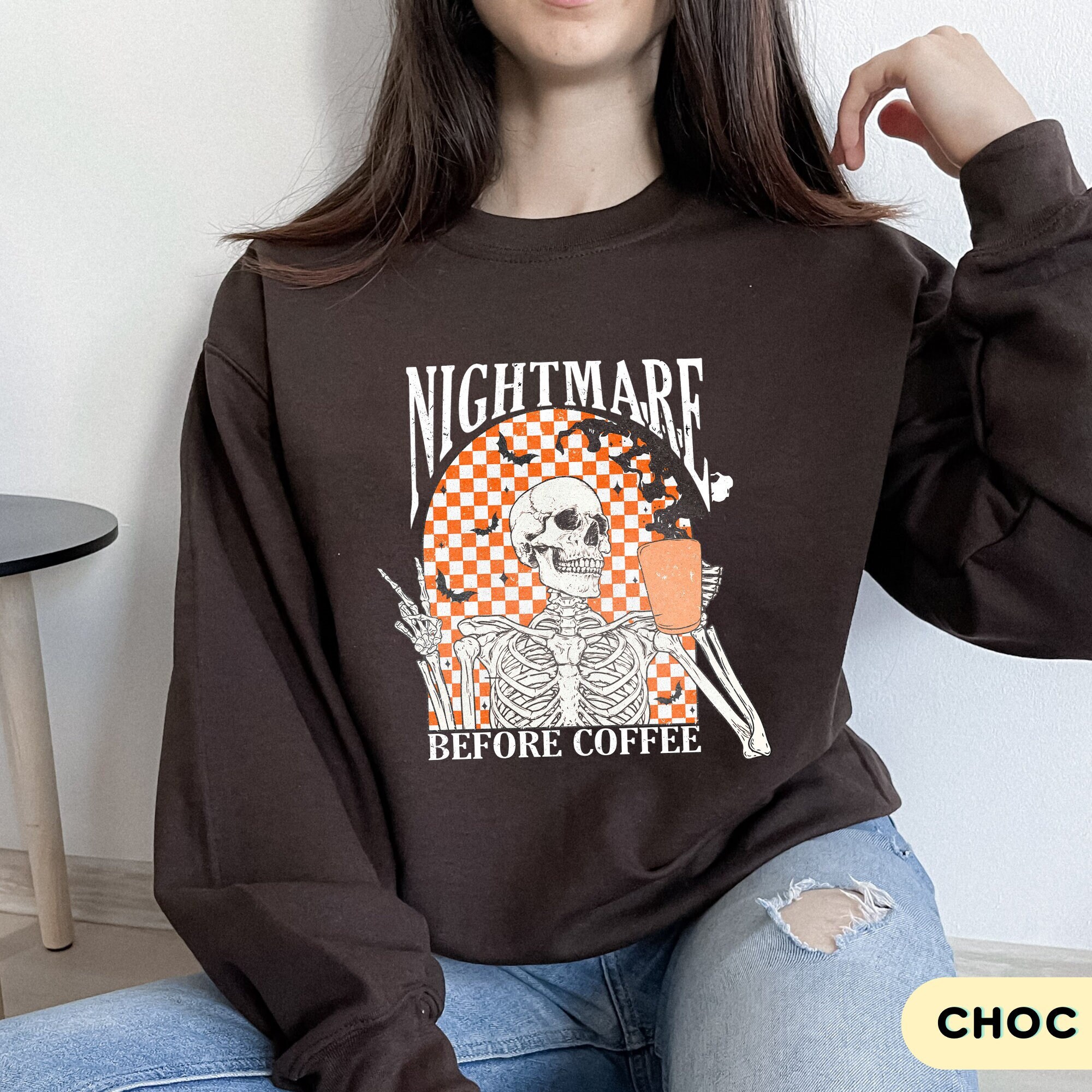 Funny Halloween Sweatshirt, Fall Sweatshirt for Women skelet - Inspire ...