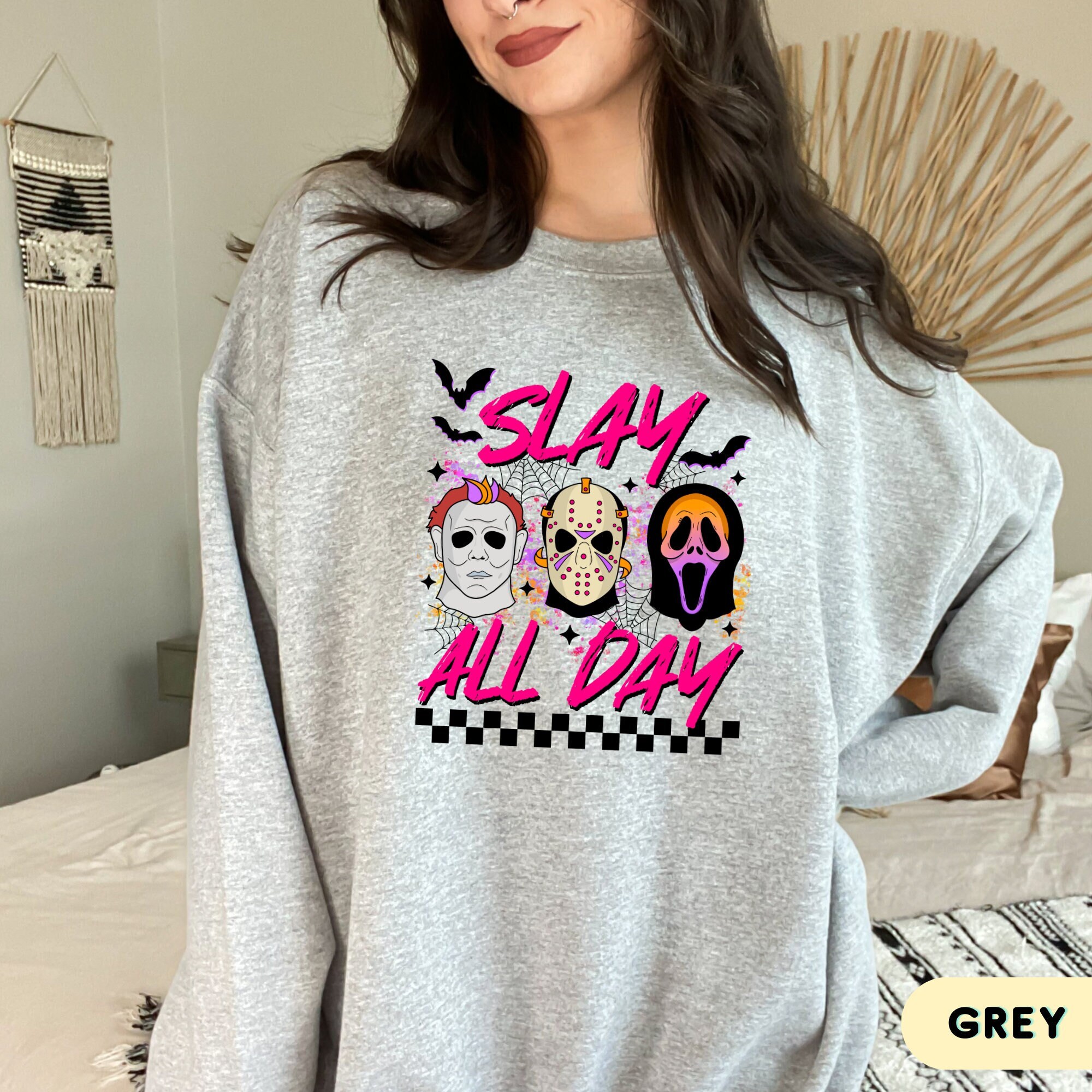 Halloween Slay All Day Sweatshirt, Horror Movie Killers Hood | Inspire ...