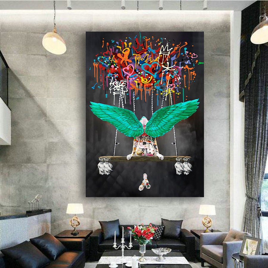 Angel Canvas, Green Winged Angel Painting, Graffiti Angel Po | Inspire ...
