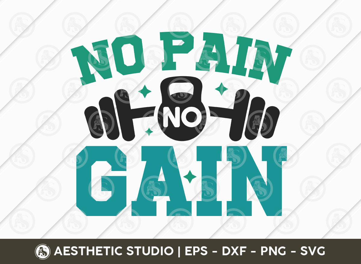 Gym Svg, No Pain No Gain Svg, Workout, Fitness, Weights, Gym | Inspire Uplift