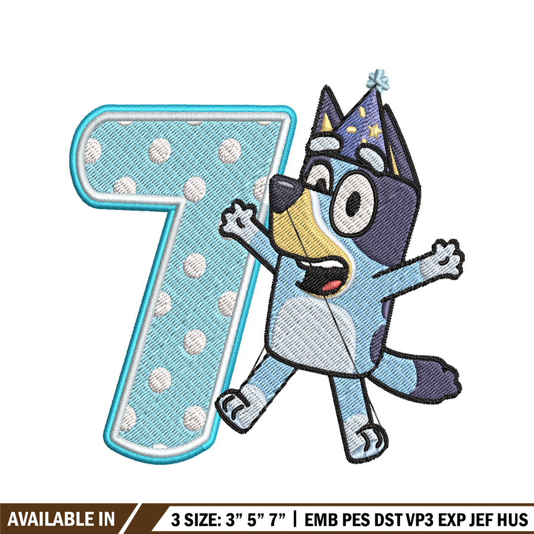 Bluey 7th Birthday Embroidery design, Bluey Cartoon Embroide | Inspire ...