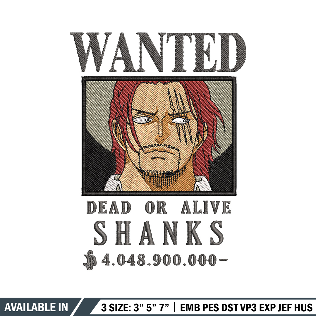 Bounty shanks embroidery design, One piece embroidery, Anime | Inspire ...
