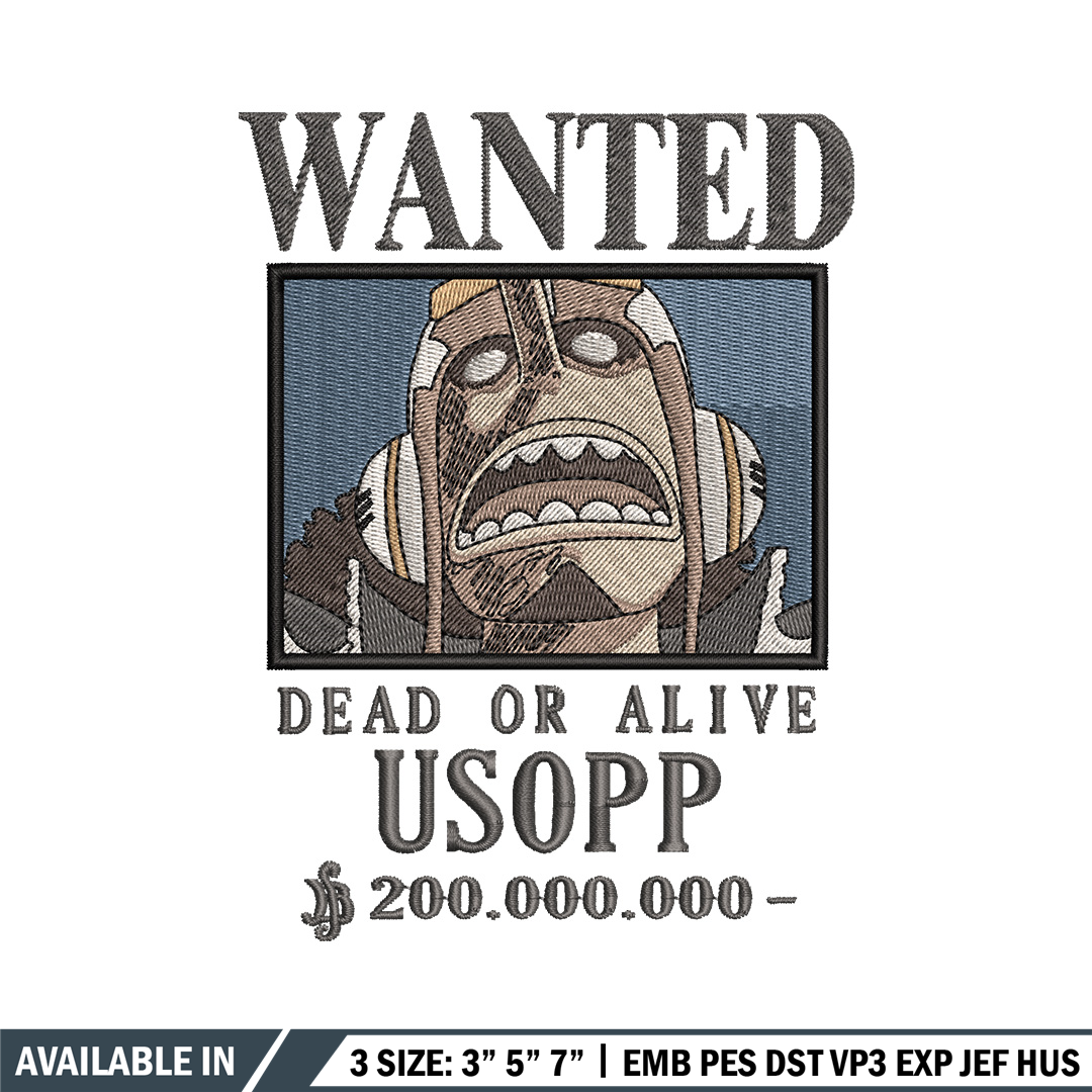 Bounty usopp embroidery design, One piece embroidery, Anime | Inspire ...