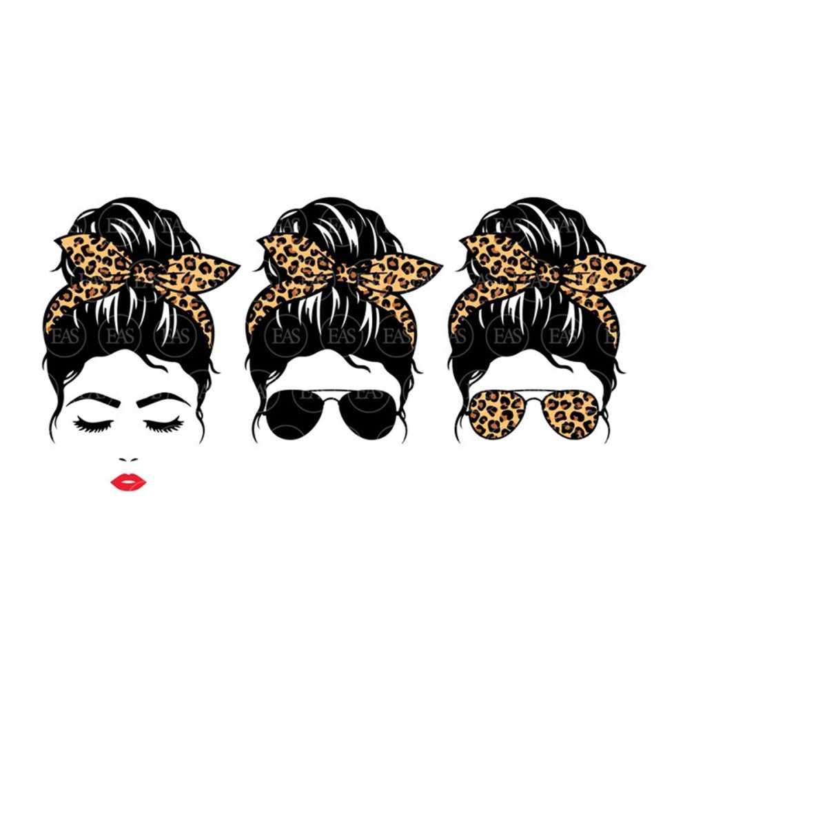 Messy Bun Mom Leopard Print Svg, Leopard Bandana Svg, Sungal | Inspire ...
