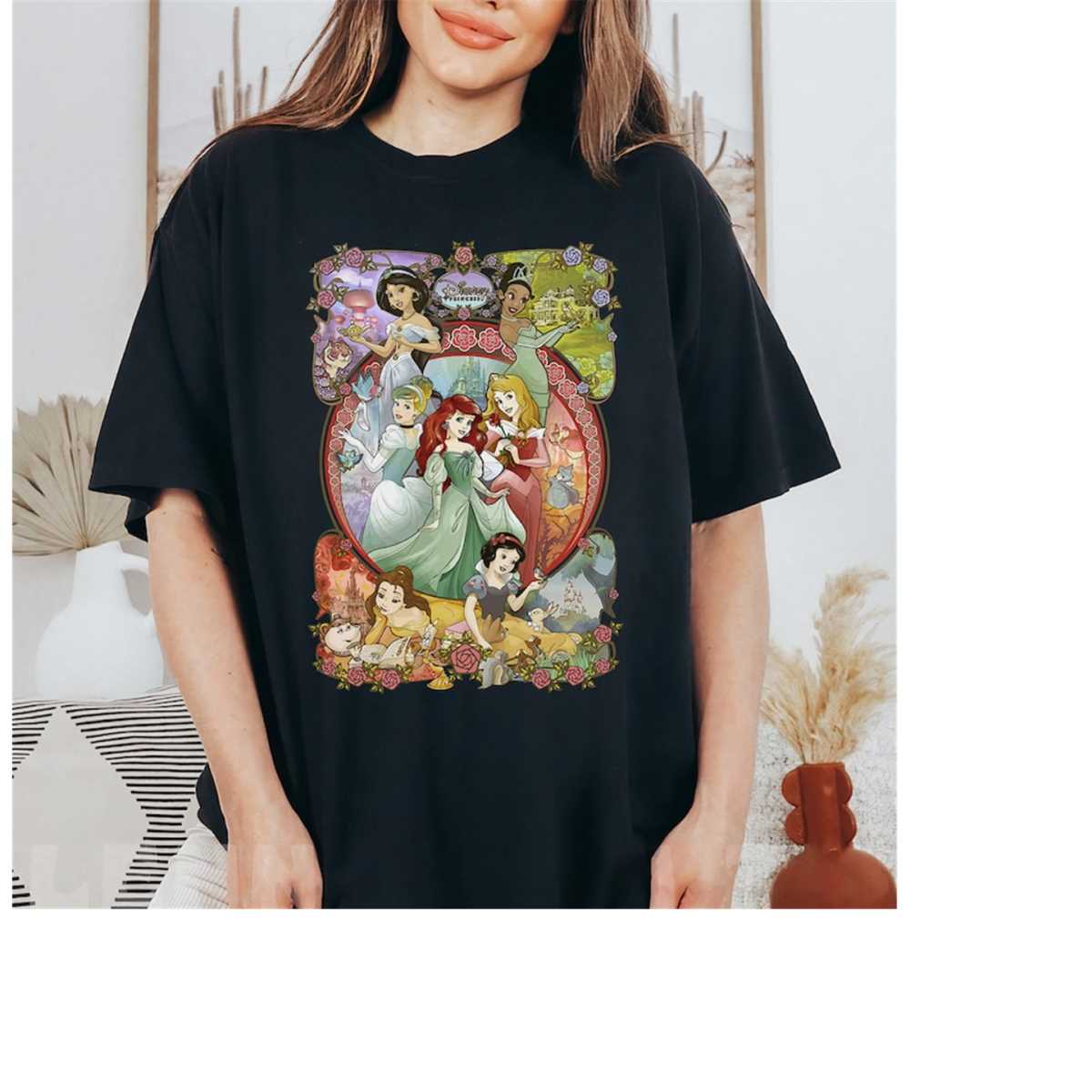 Disney Princess Classic Cartoon Group Collage T-Shirt, Disne | Inspire Uplift