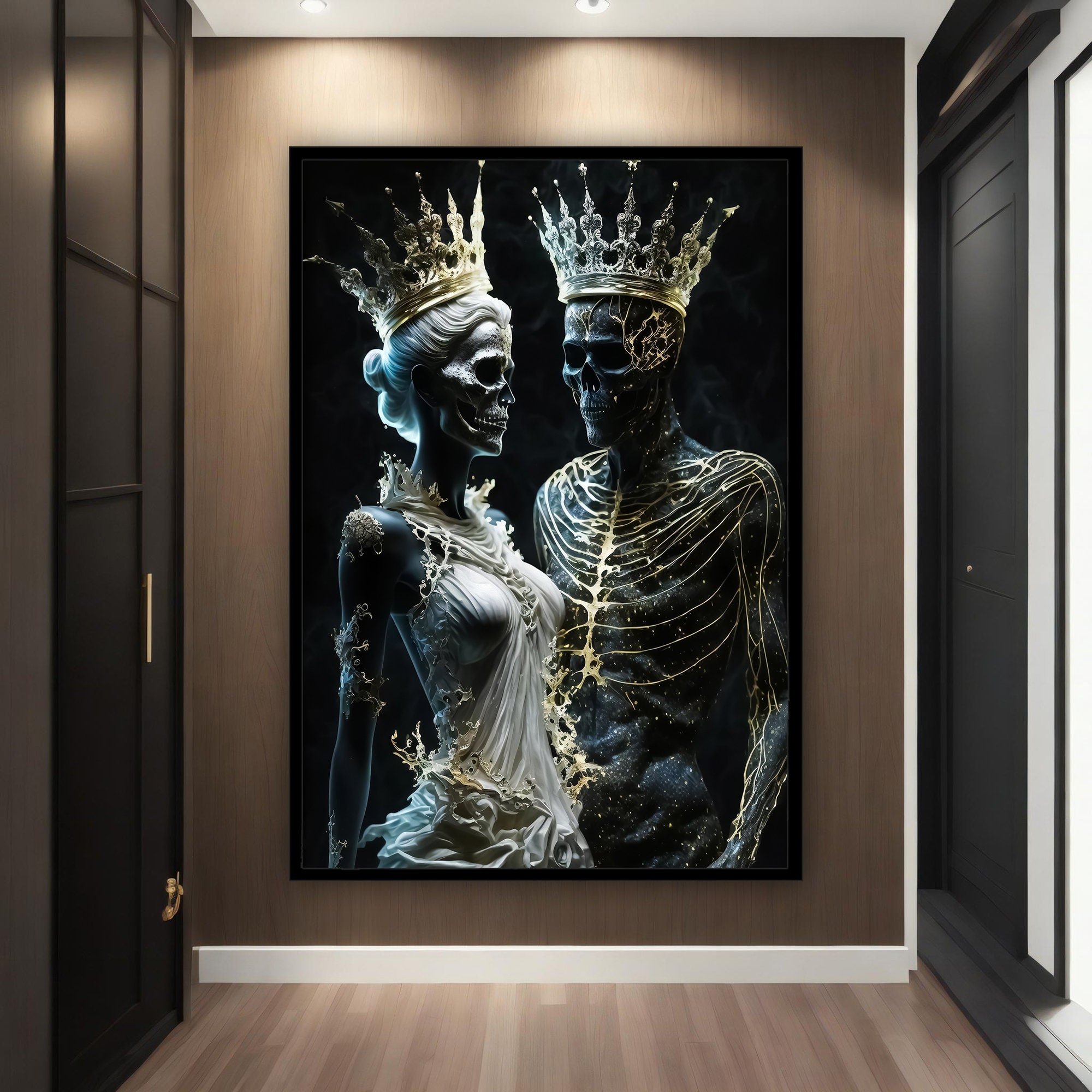 Skeleton Lovers Kiss, Hugging Couple Skull Canvas Wall Art , - Inspire ...