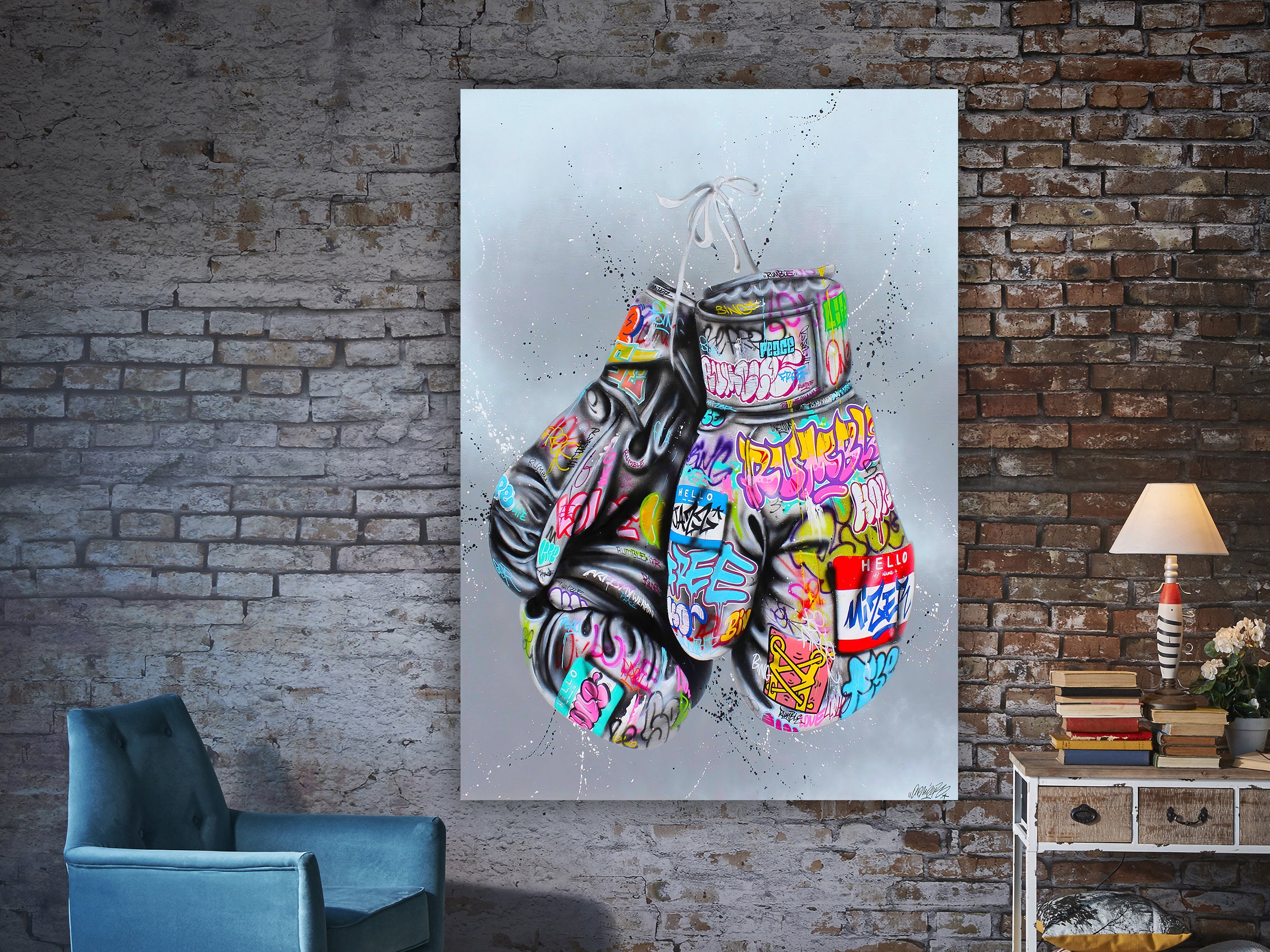 Boxing Glove Canvas Painting, Graffiti Boxer Art, Boxing Wal - Inspire ...