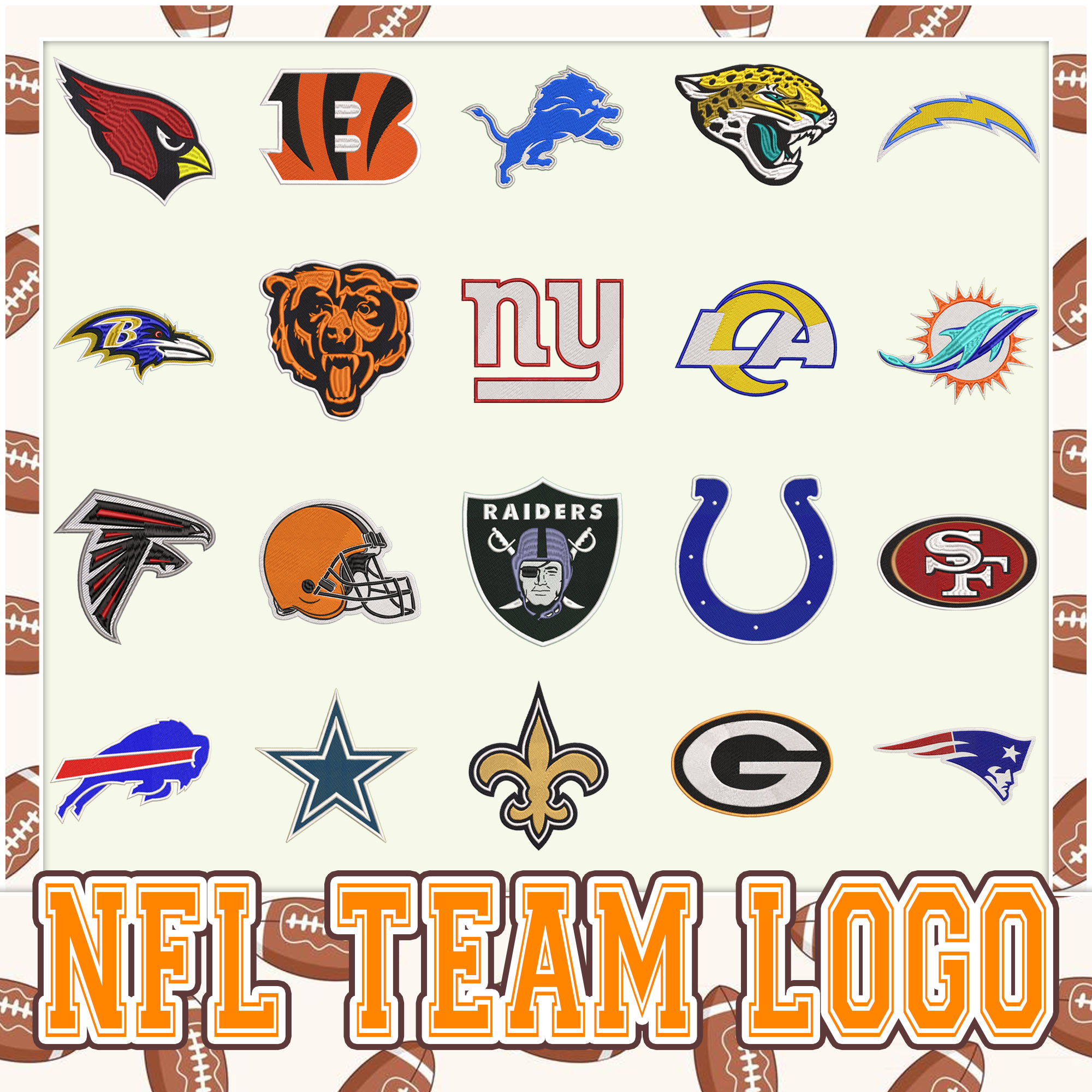 30 NFL Latest Logo Embroidery Team Bundle, NFL Logo Embroide | Inspire ...