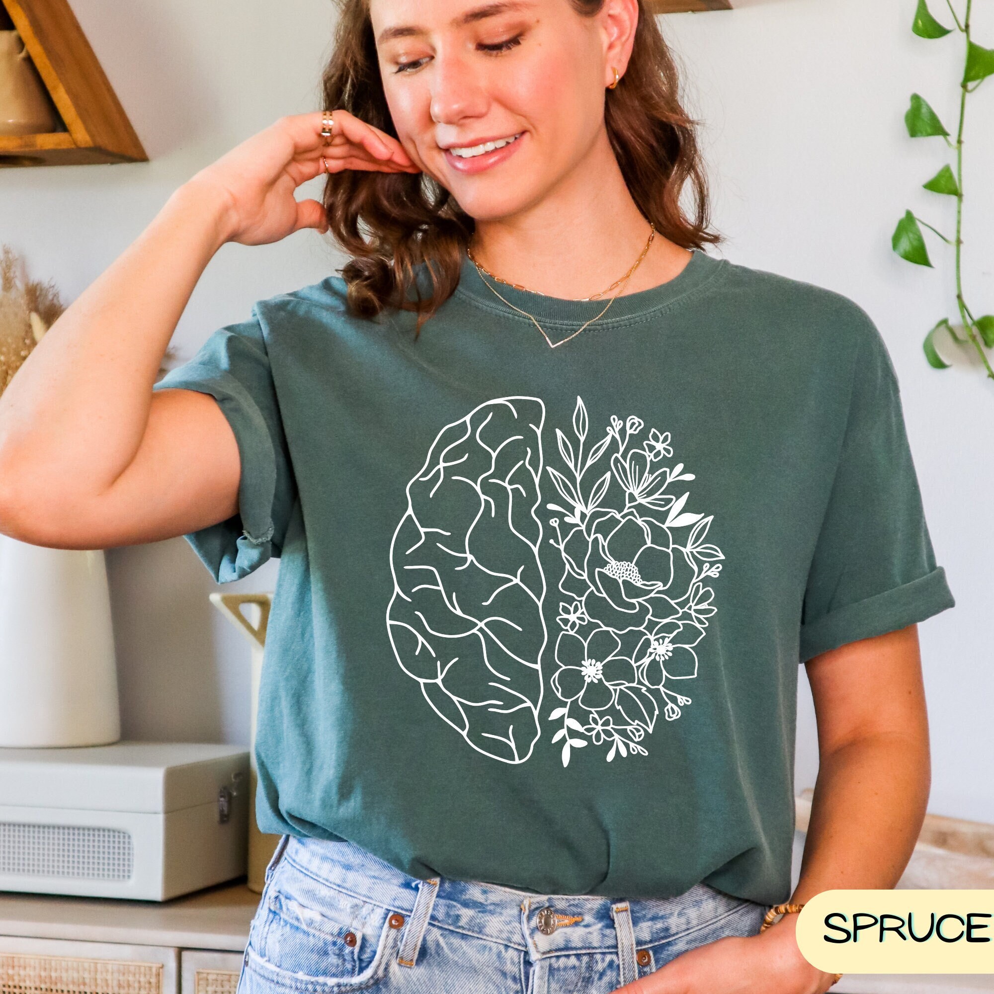 Brain Floral T-shirt,Nursing Student Anatomical Layout Brain | Inspire Uplift