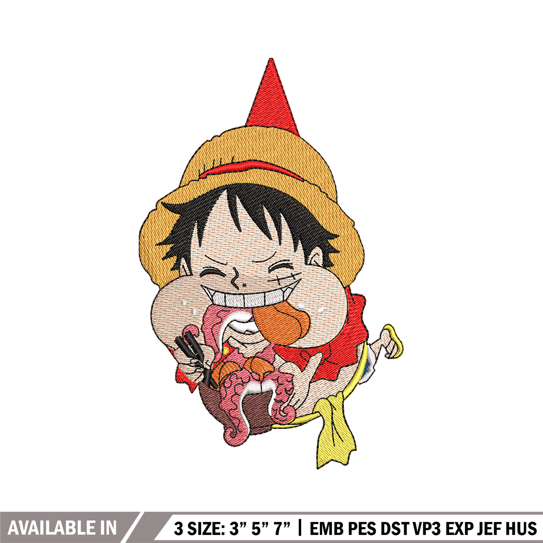 Luffy eating meat embroidery design, One Piece embroidery, l - Inspire ...