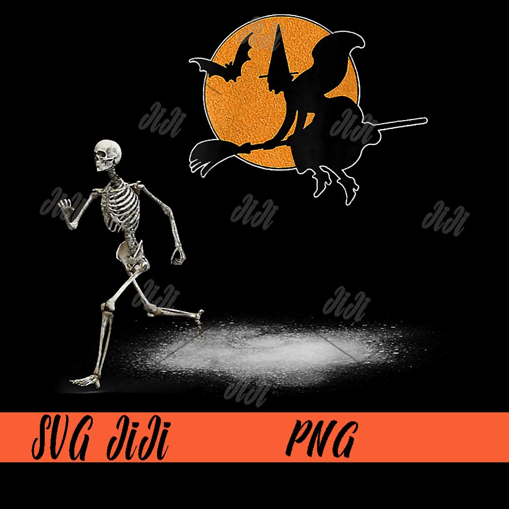 Scary Witch Chasing Skeleton Moon PNG, Spooky Season Hallowe - Inspire ...