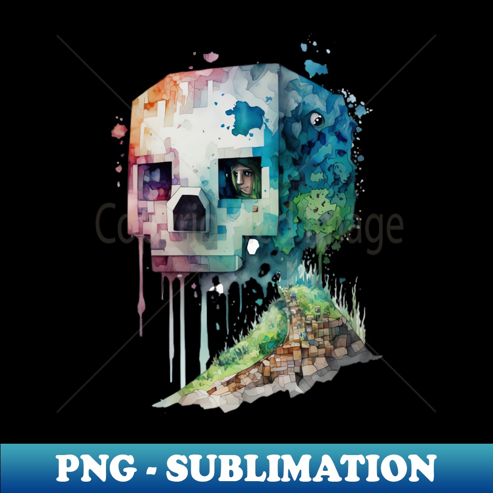 Minecraft Skull Watercolor - Original Artwork - PNG Transpar - Inspire ...