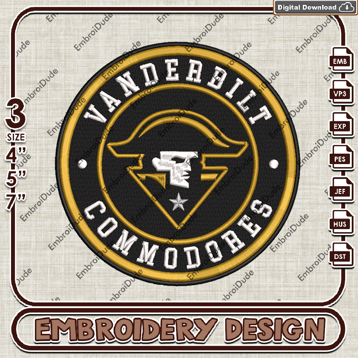 NCAA Logo Embroidery Files, NCAA Vanderbilt Embroidery Desig - Inspire ...