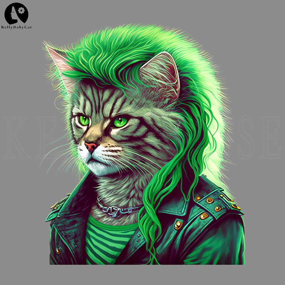 80s Heavy Metal Cat With Mullet PNG, Digital Download | Inspire Uplift