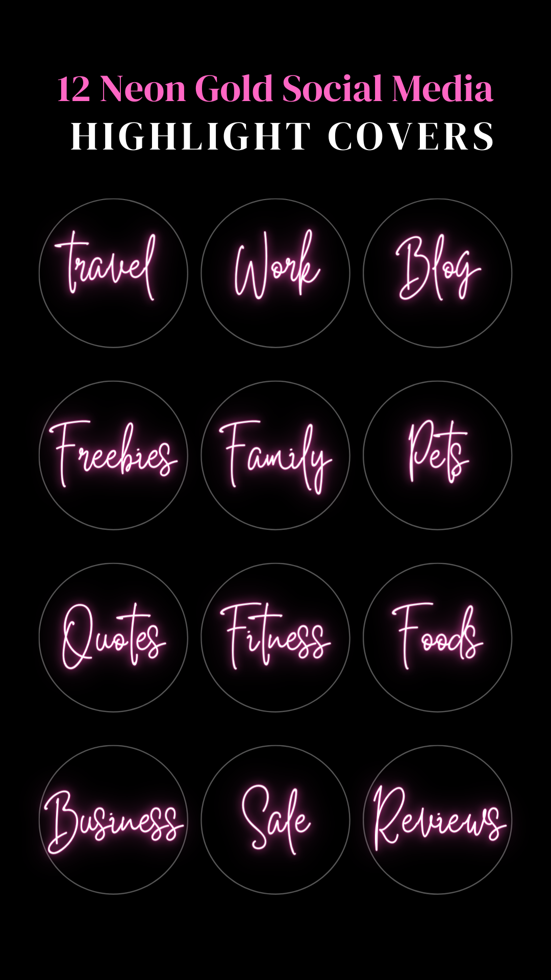 12 Neon Instagram Highlight Icons. Black and Pink Instagram | Inspire ...