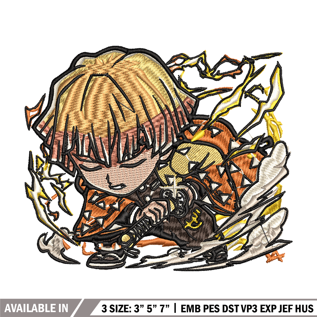 Zenitsu Thunder Breathing chibi embroidery design, Kimetsu n | Inspire ...