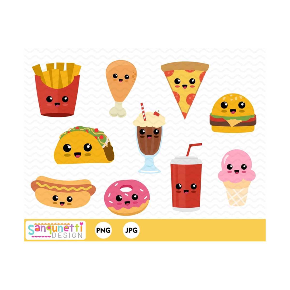 Kawaii junk food clipart, fast food and pizza digital art, i | Inspire ...