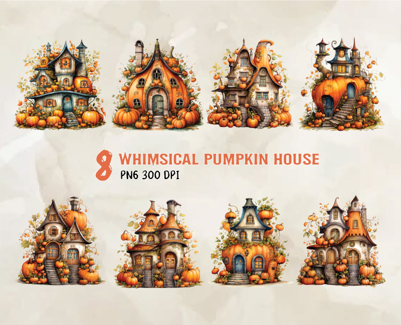 8 Whimsical Pumpkin House Png, Halloween Svg, Cute Halloween | Inspire ...