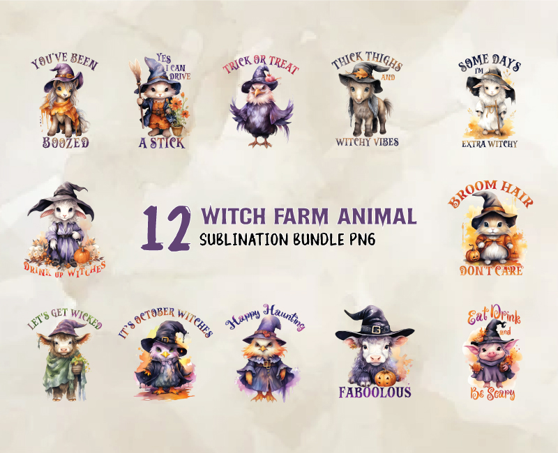 12 Witch Farm Animal Png, Halloween Svg, Cute Halloween, Hal | Inspire ...