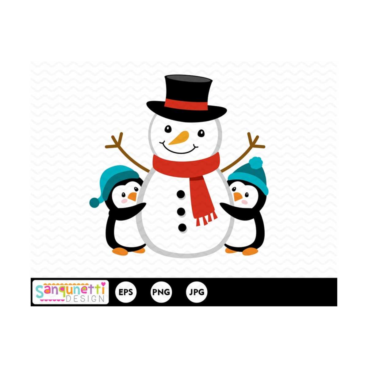 Penguins hugging snowman clipart digital art, winter clipart | Inspire ...