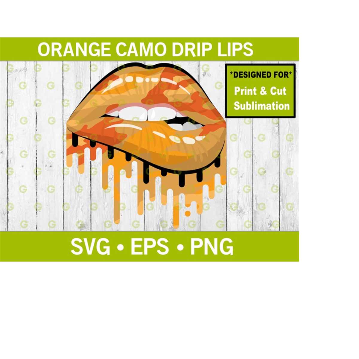 Fashion Orange Camouflage Dripping Lips Svg, Dripping Lips S - Inspire ...