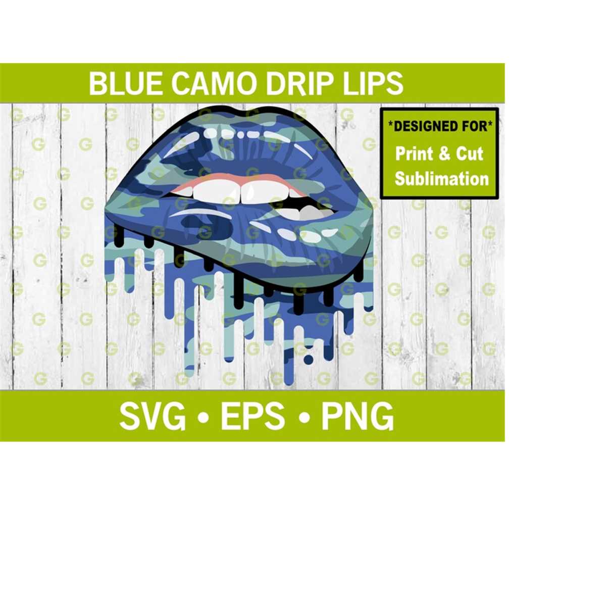 Fashion Blue Camouflage Dripping Lips Svg, Drip Lips Svg, Bi - Inspire ...