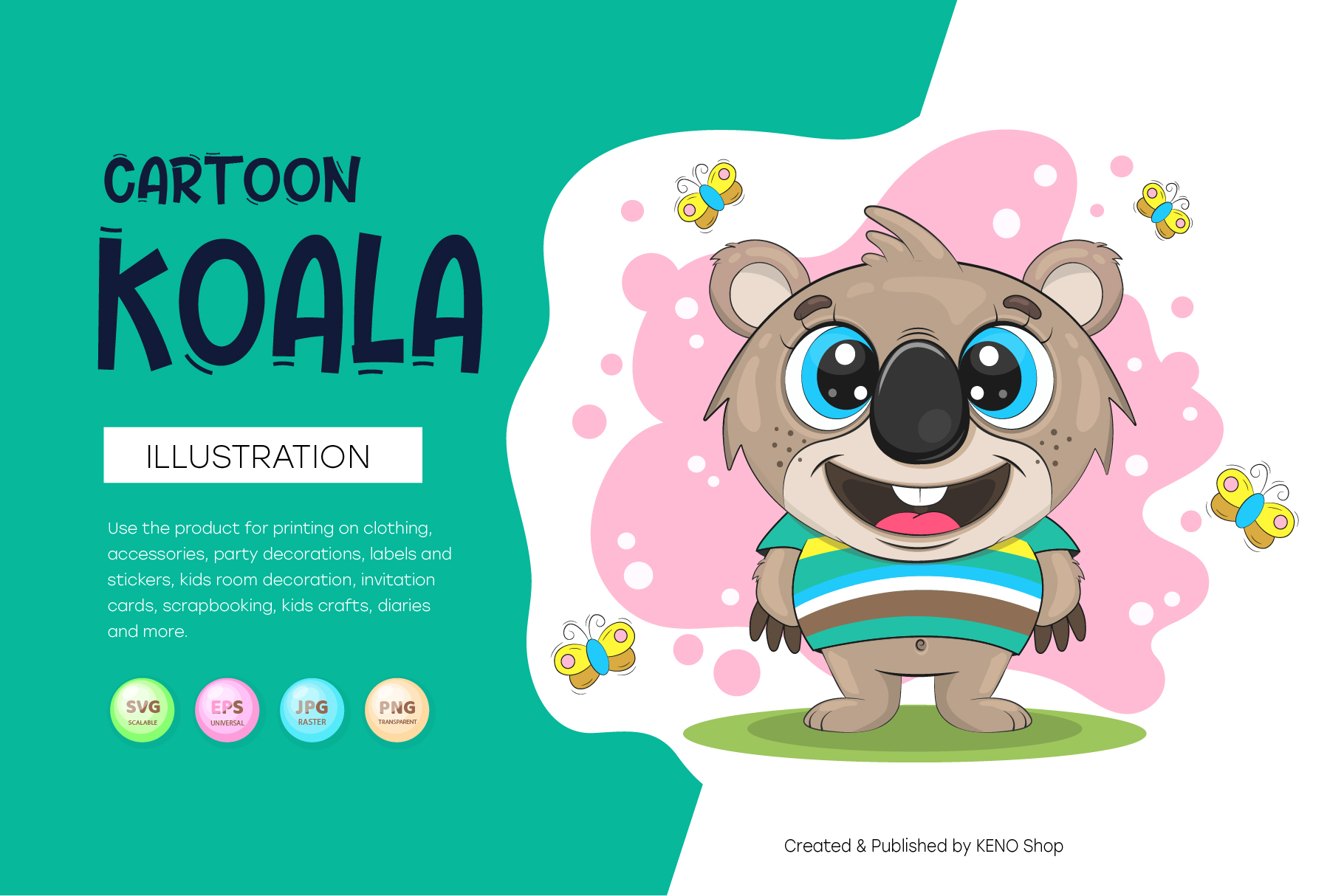 Cute Cartoon koala. T-Shirt, PNG, SVG. - Inspire Uplift