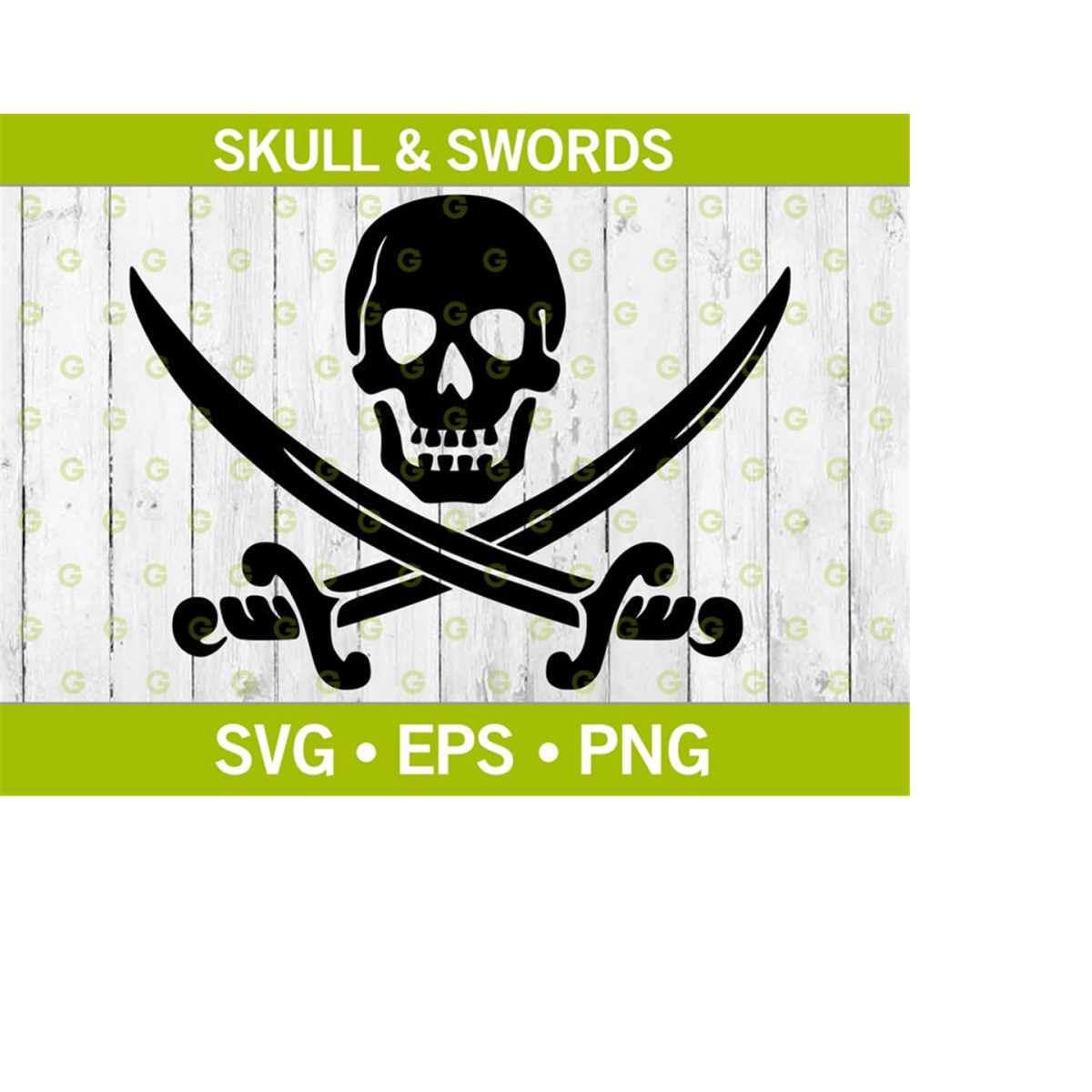 Pirate Skull With Crossed Swords SVG, Jolly Roger Head, Blac - Inspire ...