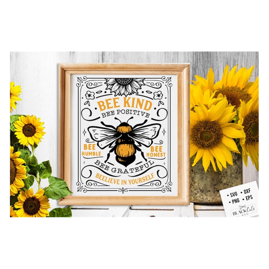 Bee kind poster svg, Bee svg, Sunflower svg, Honey bee svg, | Inspire ...