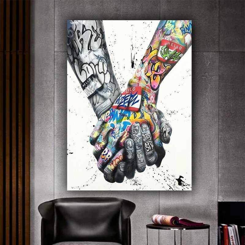Couple Holding Hands Graffiti Painting, Love Wall Decoration | Inspire Uplift