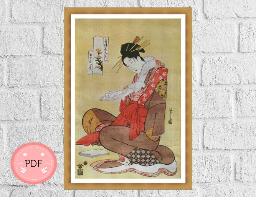Cross Stitch Pattern ,Seated Woman Reading,Hosoda Eishi,Pdf - Inspire ...