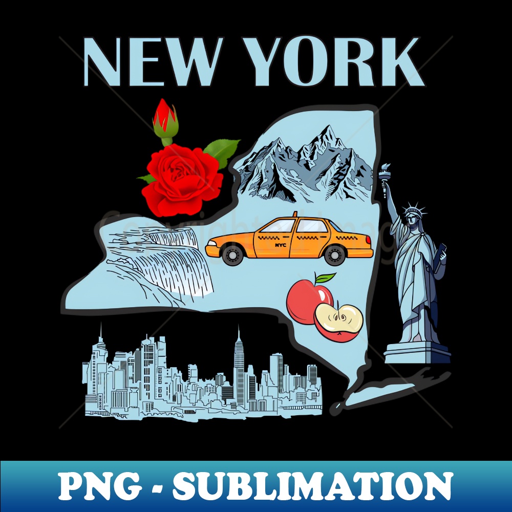 Colorful New York state map popular landmarks and symbols US | Inspire ...