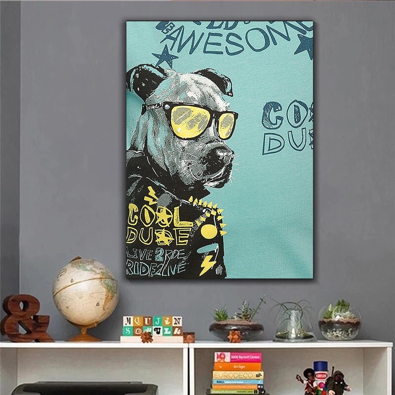 Cool Dog Canvas Wall Art , Graffiti Dog Canvas Painting , Do | Inspire ...