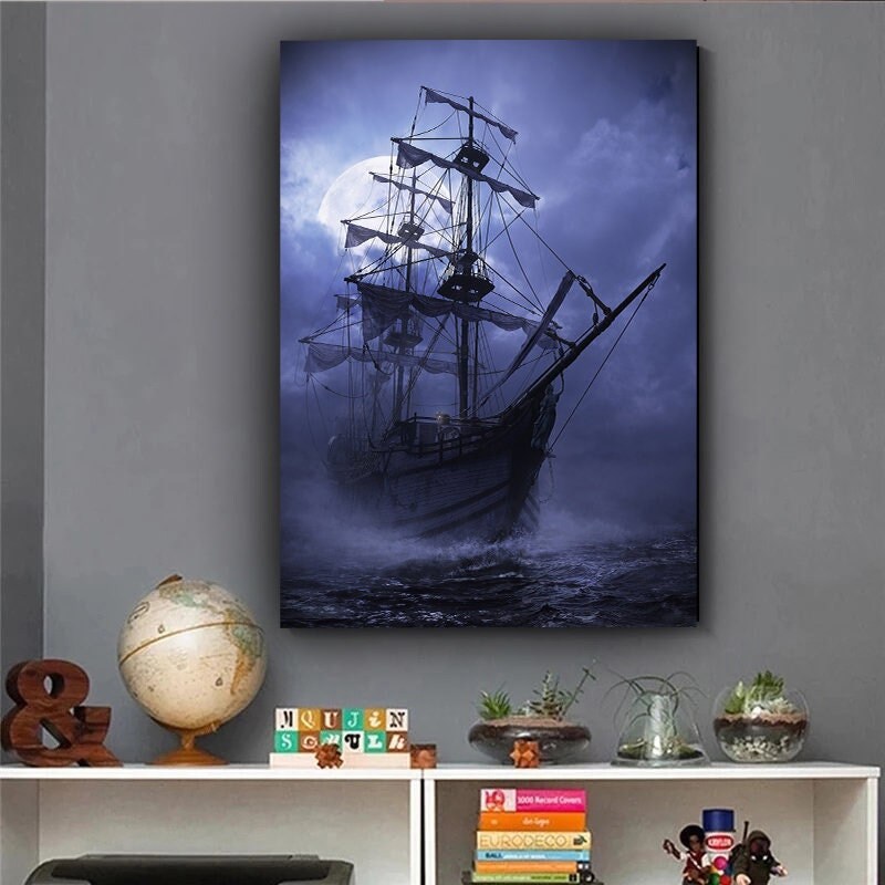 Full Moon And Sailing Ship Canvas Wall Art , Ship Canvas Pri | Inspire ...