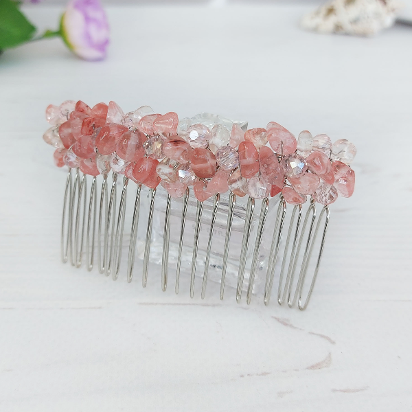 Cherry Quartz gemstone hair clip, Pink crystals hair comb, B | Inspire ...