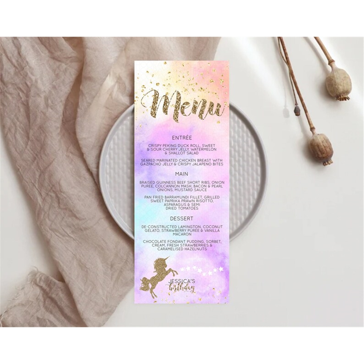 Unicorn Rainbow Menu Template Pastel Unicorn Menu Magical Om | Inspire ...