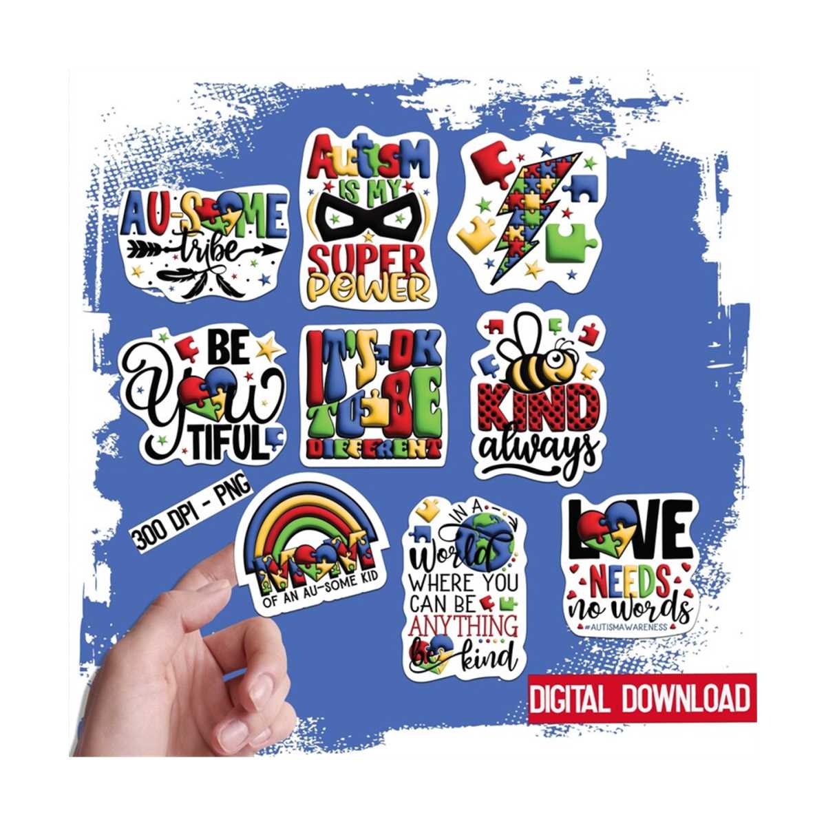 PRINTABLE Stickers, png file, Retro 3D Autism Stickers, Awar | Inspire ...