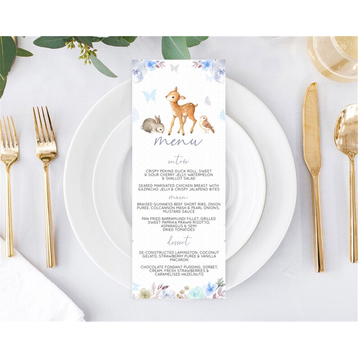 Fawn Menu Deer Menu Template Pastel Floral Deer Table Decor - Inspire ...