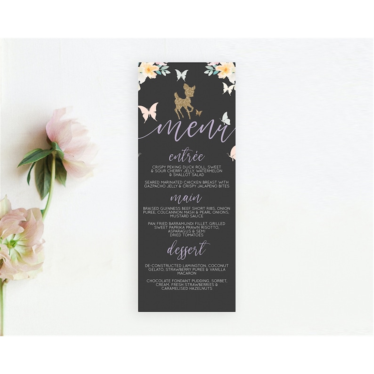 Fawn Menu Deer Menu Template Pastel Floral Deer Table Decor - Inspire ...