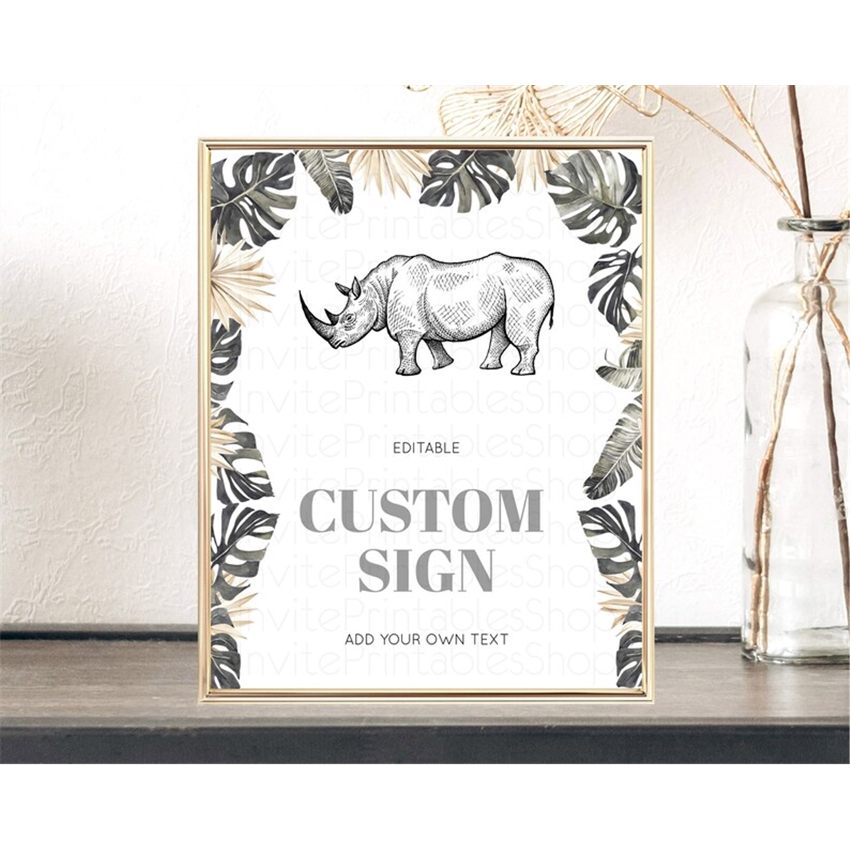 Rhino Sign Safari Table Sign Decor Rhino Party Sign Template - Inspire ...