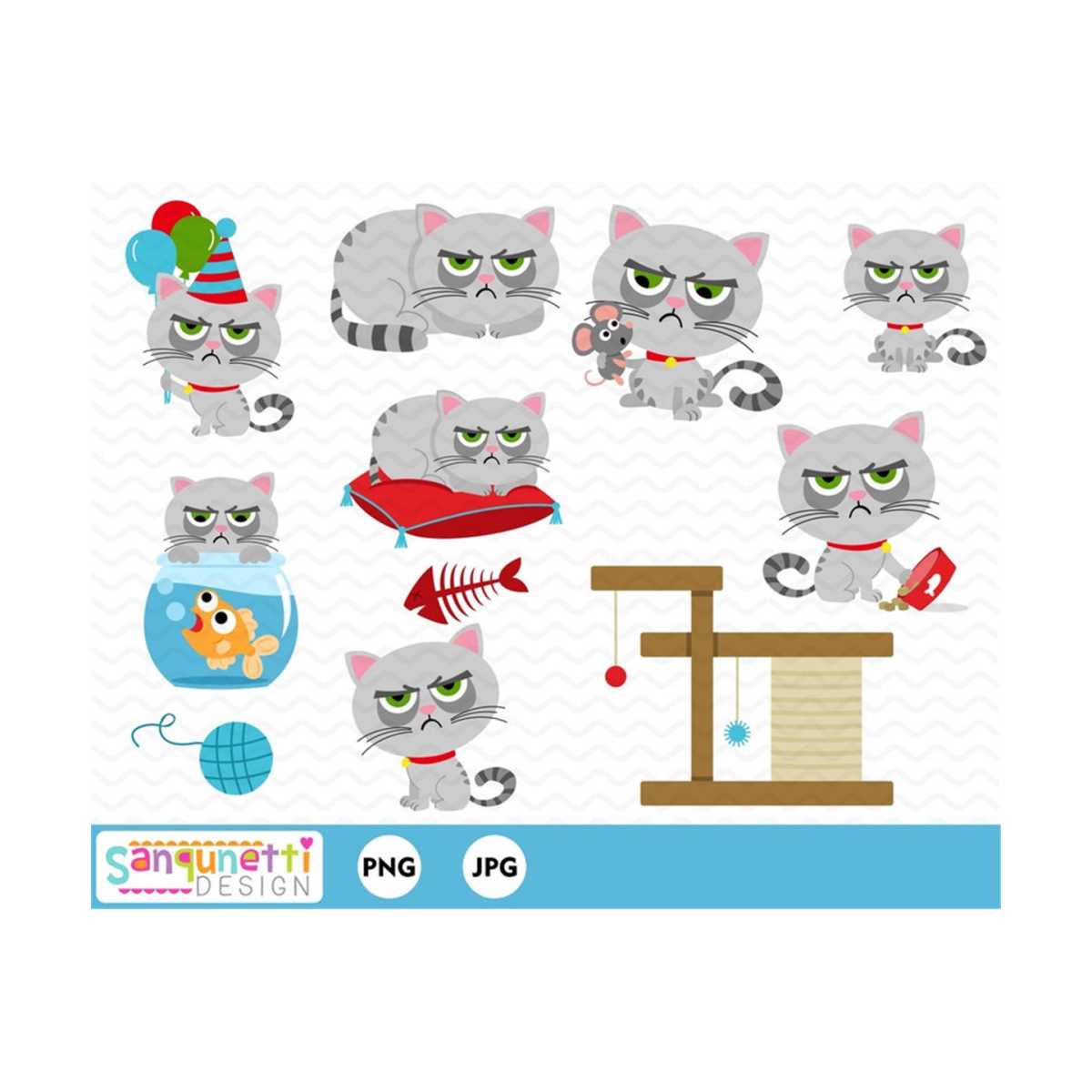 cat clipart, grumpy kitty digital art, instant download | Inspire Uplift