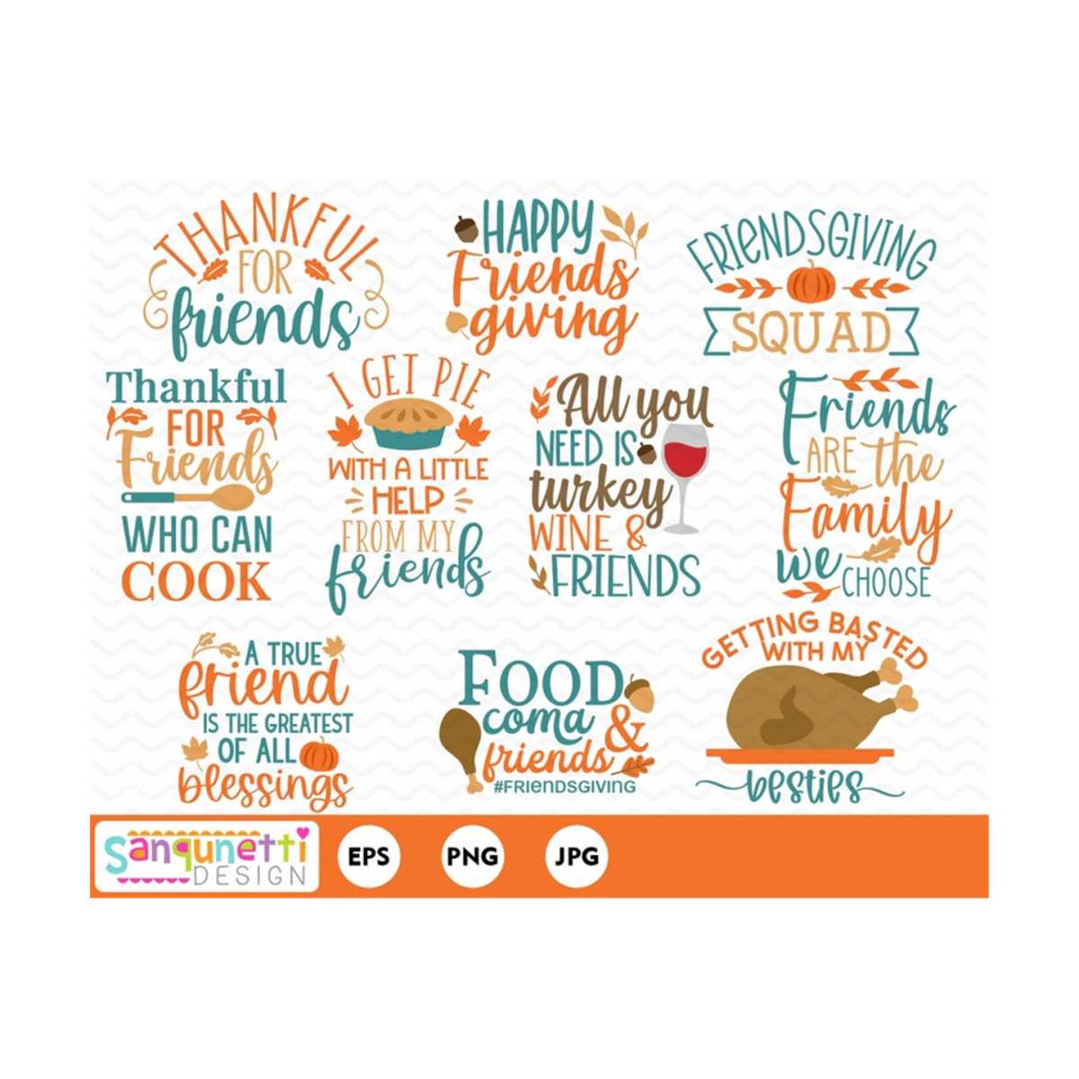 Friendsgiving Thanksgiving fall clipart, instant download | Inspire Uplift