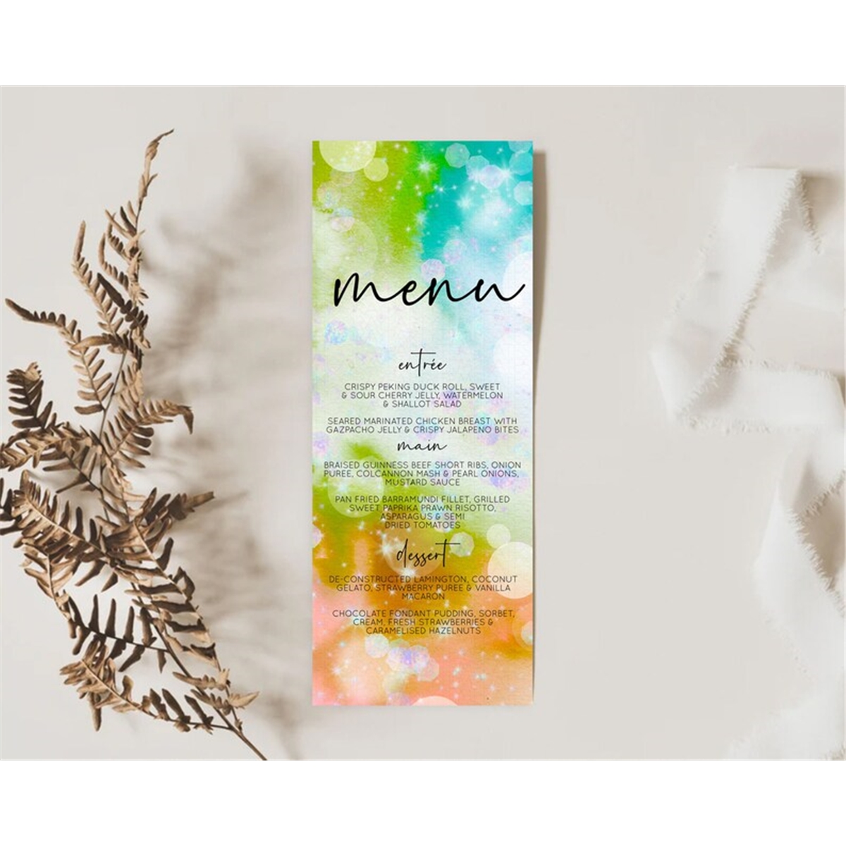 Rainbow Menu Pastel Menu Colorful Pastel Table Decor Waterco | Inspire ...