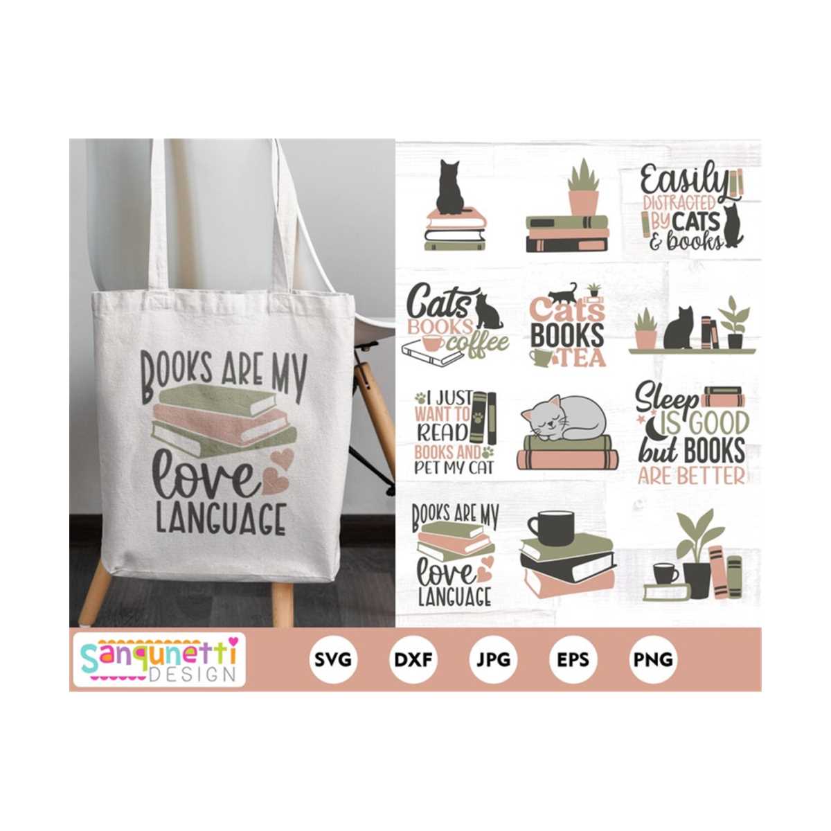 Cat SVG Bundle | Reading SVG, cat clipart bundle, books clip | Inspire ...