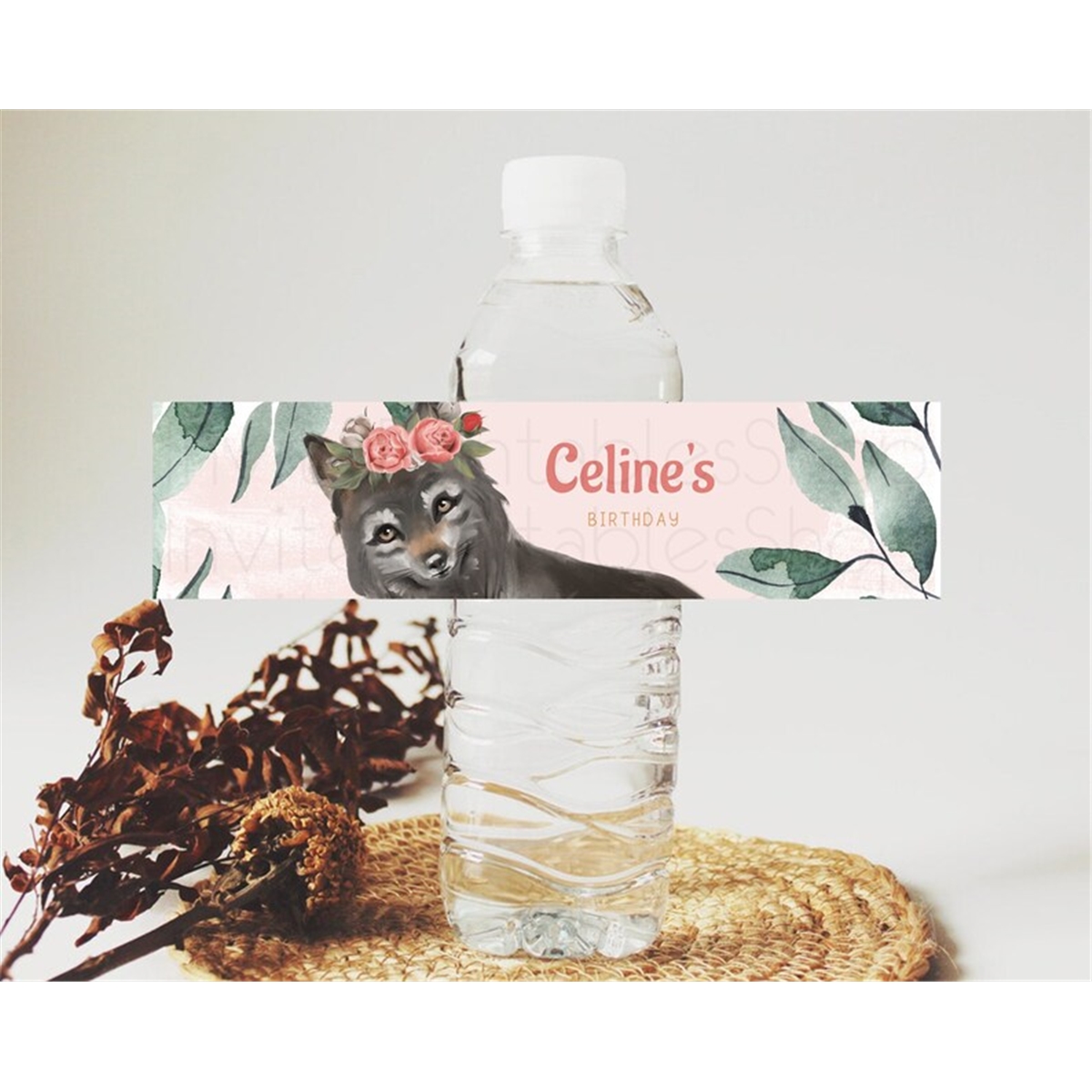 Wolf Water Label Template Pastel Floral Wolf Party Decor For - Inspire ...